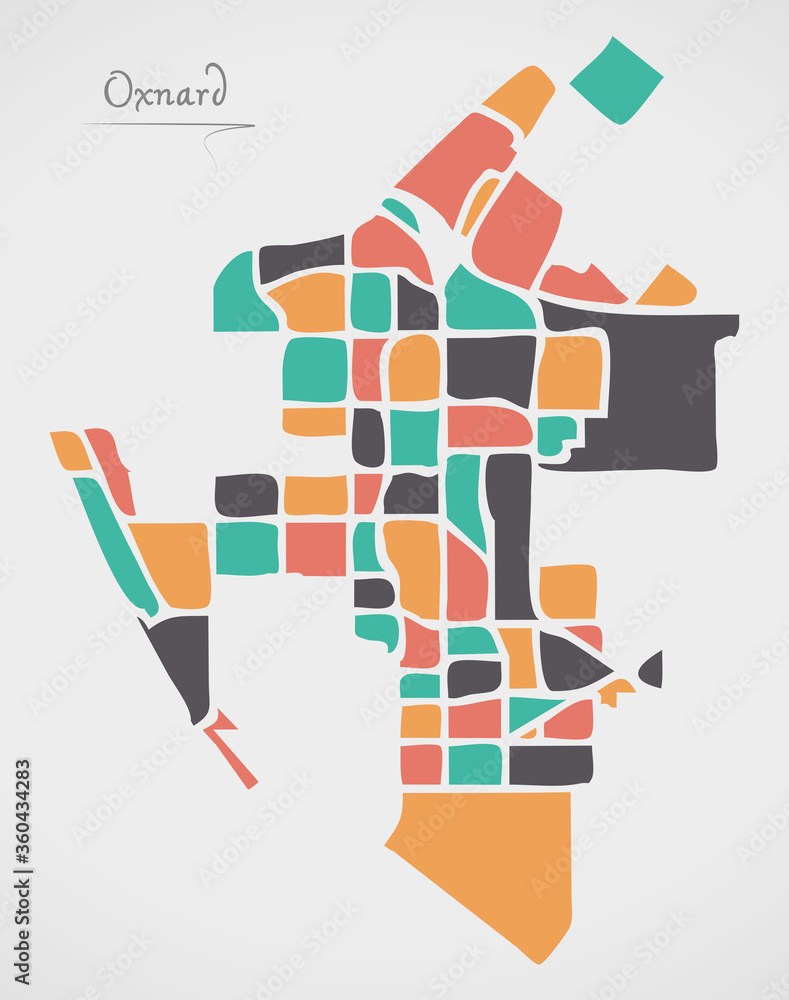Oxnard California Map with neighborhoods and modern round shapes Stock ...