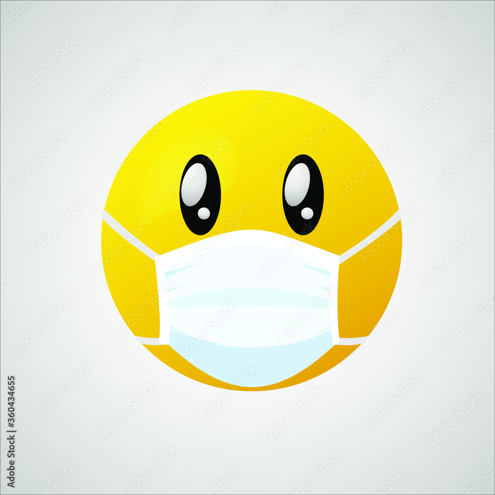 Emoji with mouth mask - yellow face with eyes wearing a white surgical ...