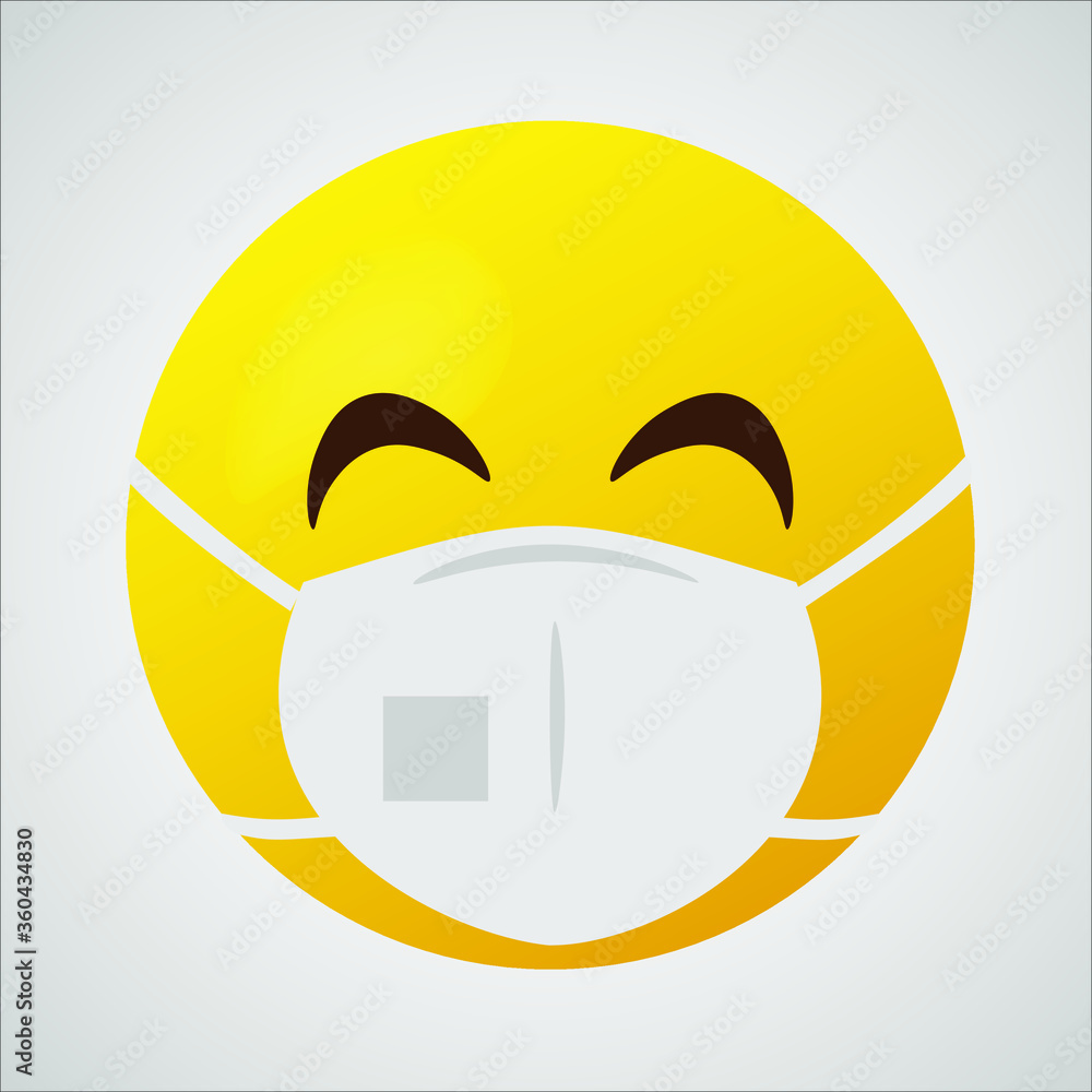 Emoji with mouth mask - yellow face with eyes wearing a white surgical ...