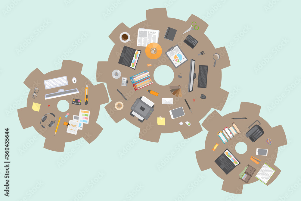 Work space for business meetings and brainstorming. (Top view) Vector ...