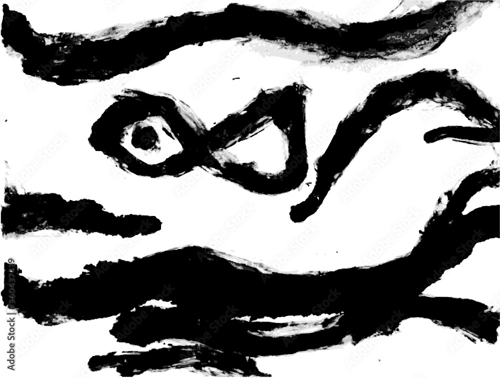 Vector illustration of black abstract graphic fish drawing. Stock ...