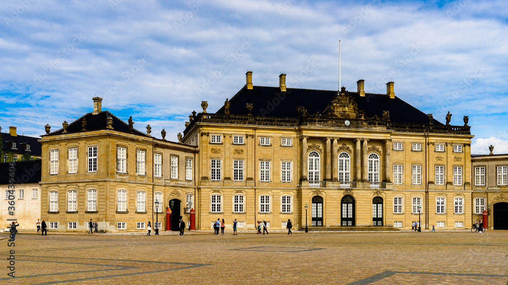 COPENHAGEN, DENMARK - JULY 20, 2017: Amalienborg palace, the home of ...