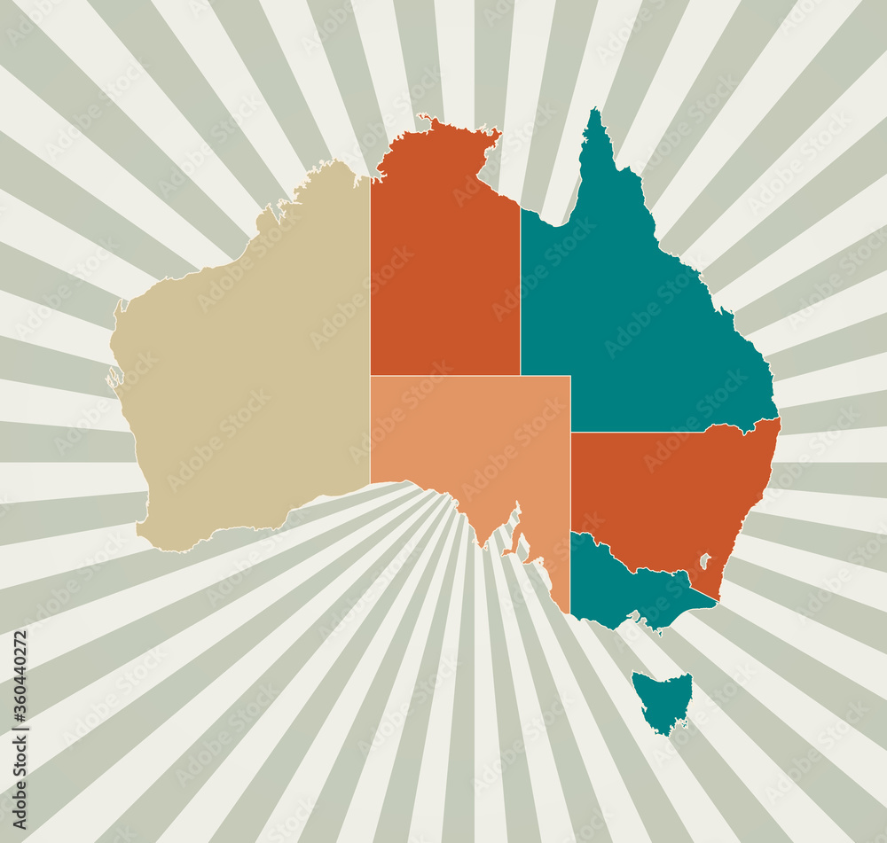 Australia map. Poster with map of the country in retro color palette ...