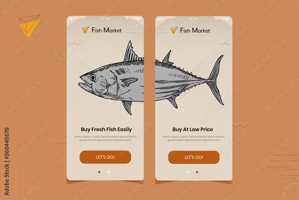 Mobile App ui templete vector design illustration fish market Stock ...