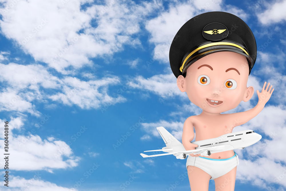 Little Pilot Concept. Cartoon Cute Baby Boy in Airline Pilots Hat and ...