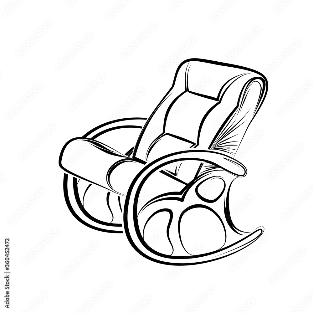 rocking chair, rocker in the style of linear art, line graph. soft ...