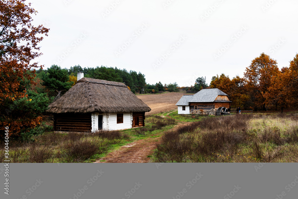 Old traditional polish wooden house in an open-air museum of Kielce ...