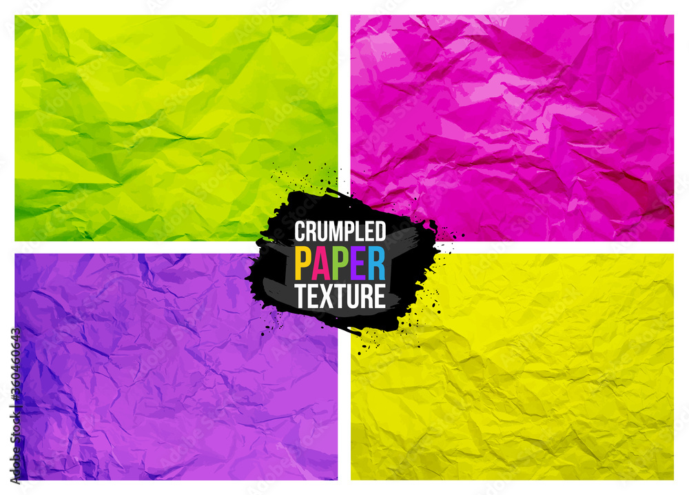 Set of crumpled paper texture. Realistic wrinkled sheet. Colored ...