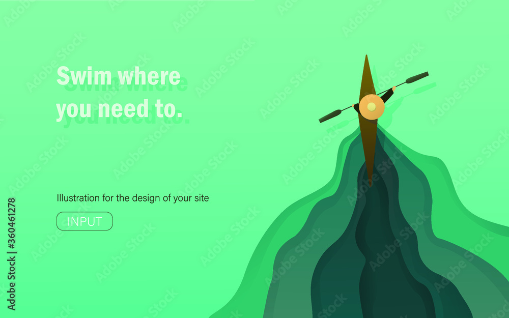 Boatman. Vector image of a man in a boat among the emerald waters ...