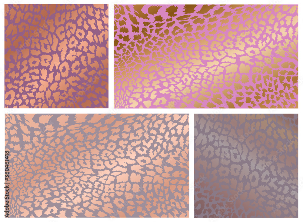 Set of rose gold leopard texture pattern design. Stylised spotted ...