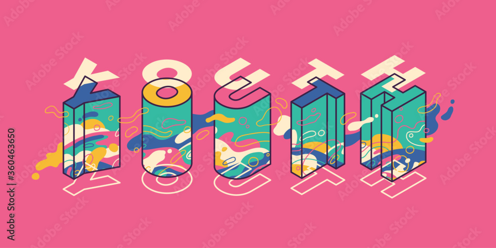 Youthful banner design in modern style with isometric typography and ... Youthful banner design in modern style with isometric typography and ...