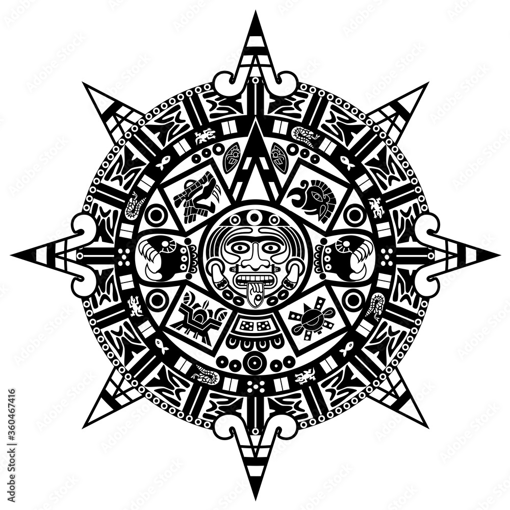 Mayan calendar on white background. Ancient Maya Civilization. Stylized ...