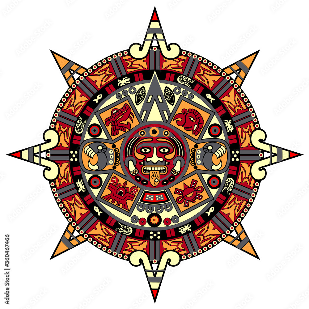Mayan calendar on white background. Ancient Maya Civilization. Stylized ...