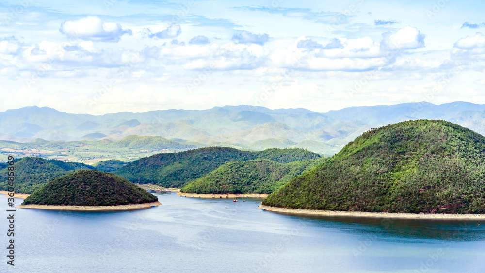 Beautiful scenery views of nature with a large reservoir above the ...