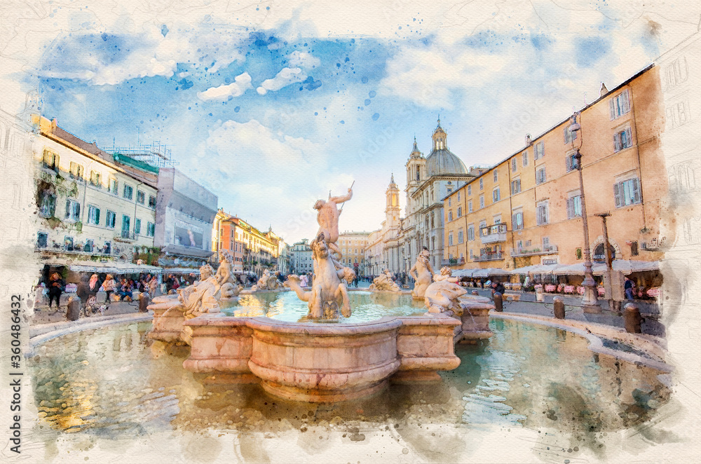 Rome, Italy. Fontana del Nettuno (Fountain of Neptune) and Fountain of ...