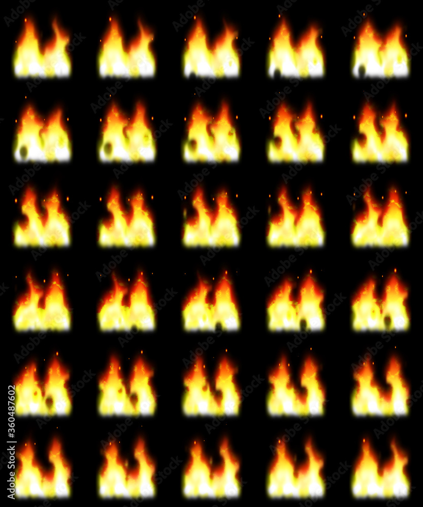 Fire animation. 2d bonefire animated loop sequence 素材庫插圖 | Adobe Stock