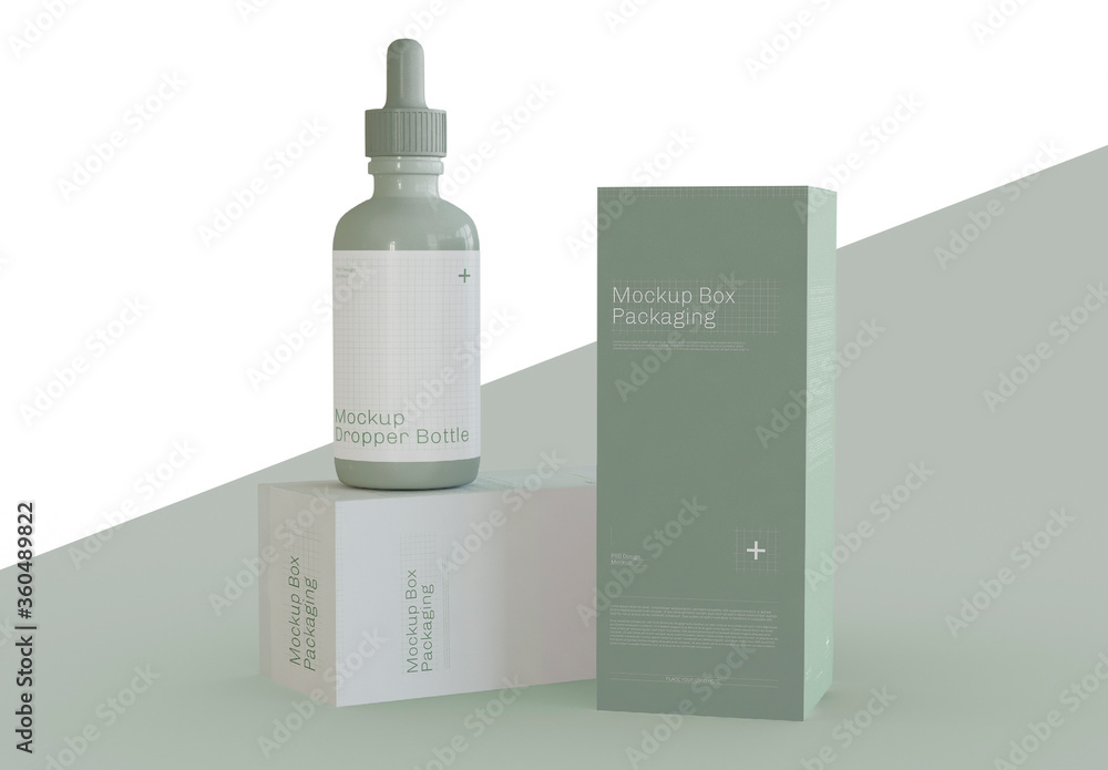 Dropper Bottle and Box Packaging Mockup Stock Template | Adobe Stock