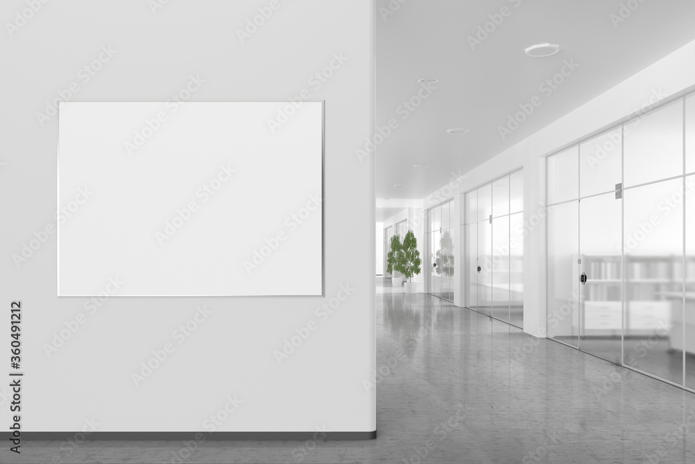 Blank horizontal poster mockup on the wall in modern office interior ...