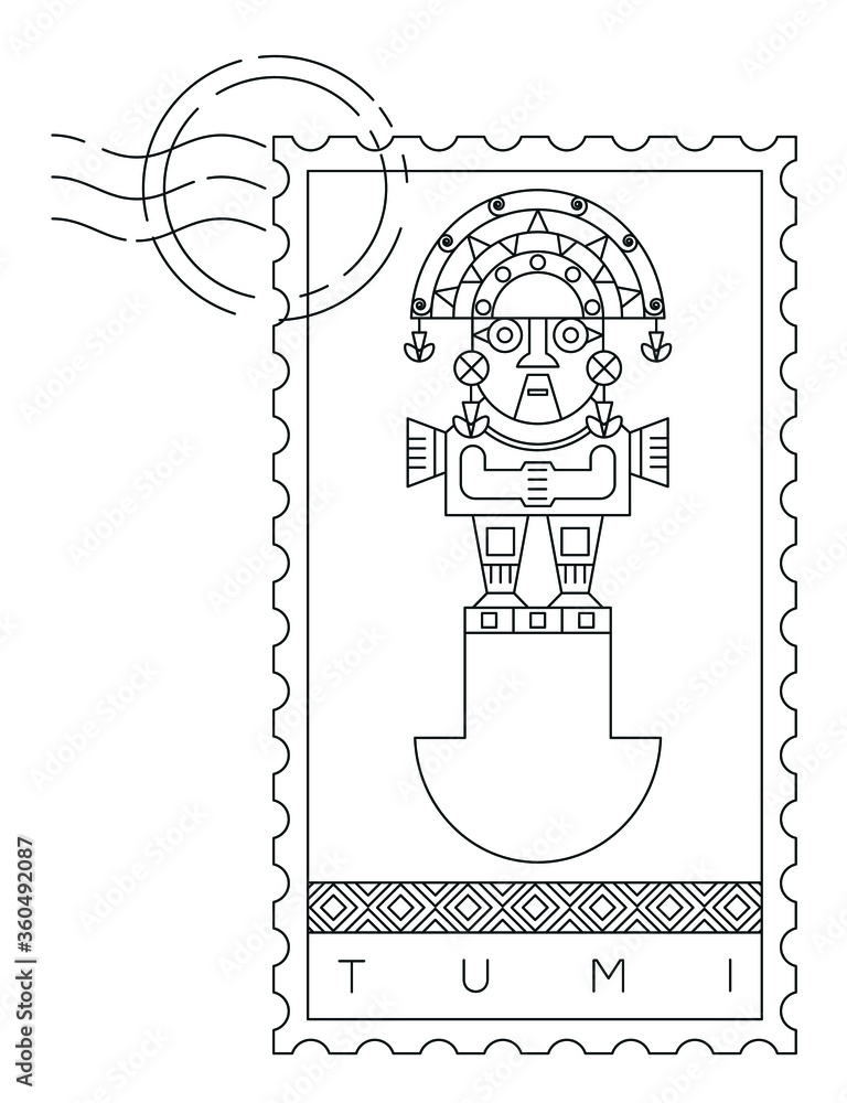 Tumi (inca ceremonial knife) stamp minimal linear vector illustration ...