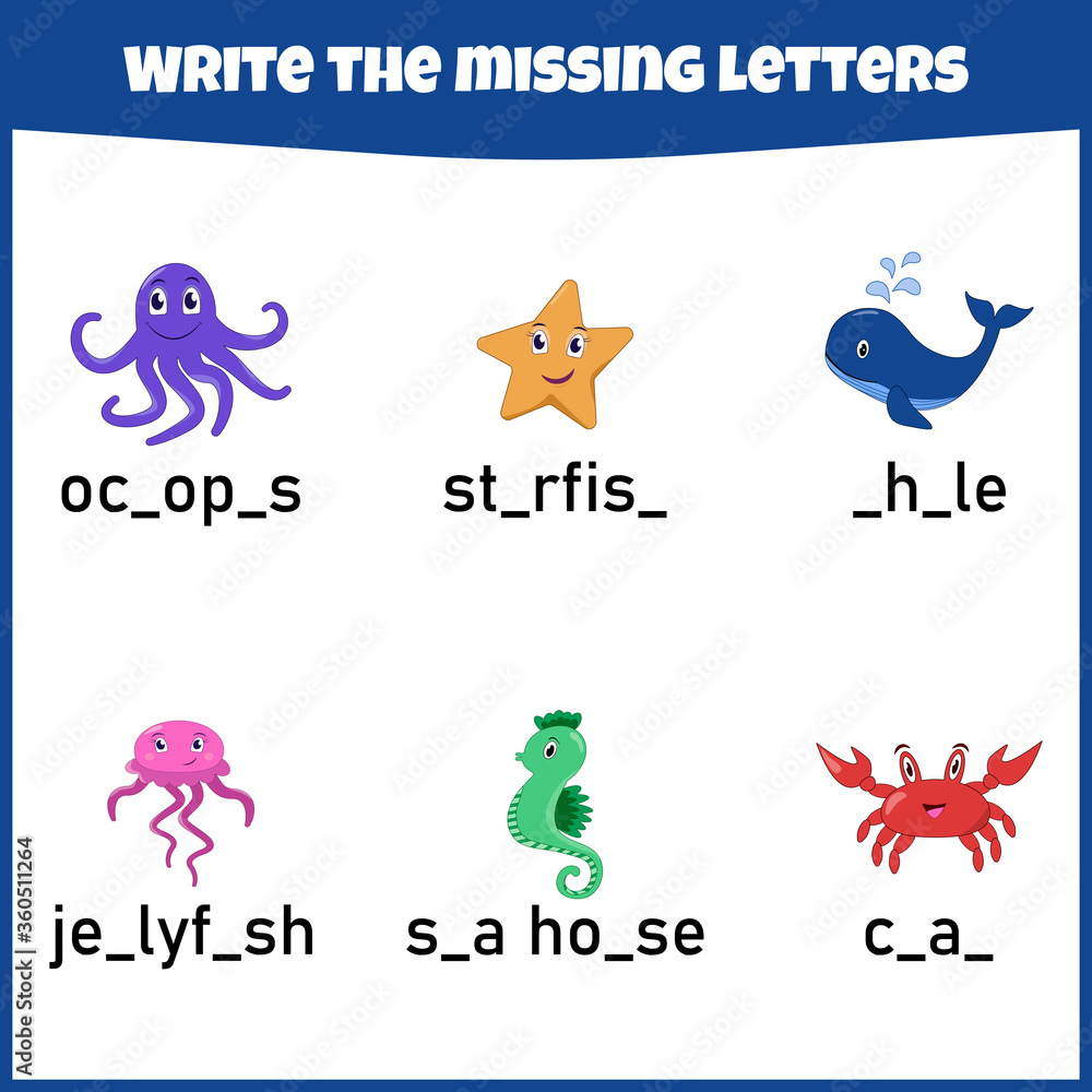 Write the missing letter. Worksheet for education. Fill in the missing ...