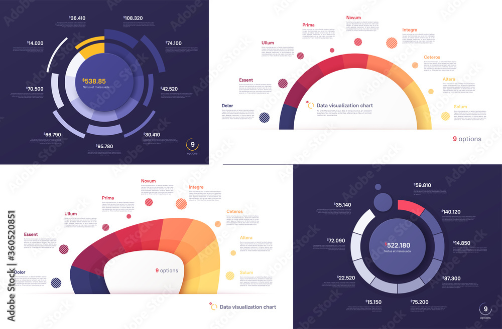 Set of vector circle chart designs, modern templates for creating ...
