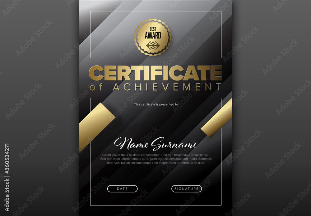 Modern Dark Certificate Layout with Gold Accents Stock Template | Adobe ...