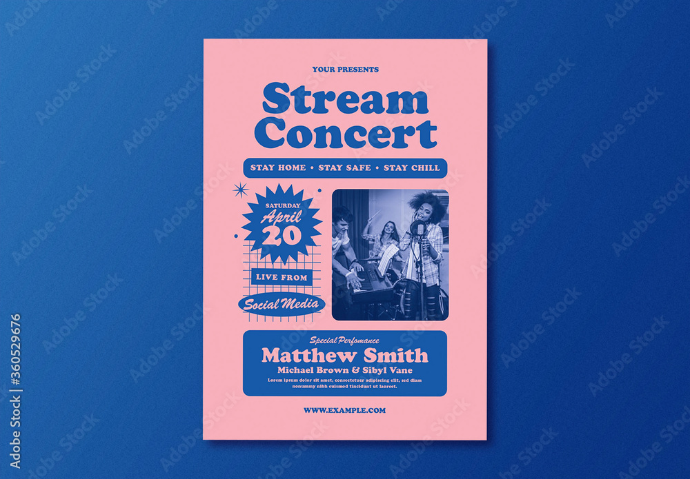 Live Stream Concert Flyer Layout Stock Template | Adobe Stock