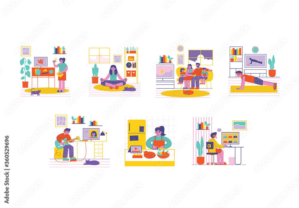 Stay at Home Activities Graphics Illustration Set Stock Template ...