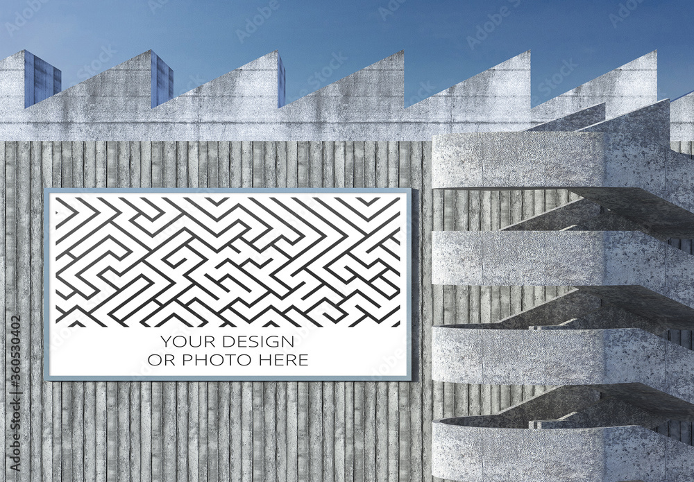 Brutalist Architecture Wall Horizontal Billboards Mockup Stock Template ...