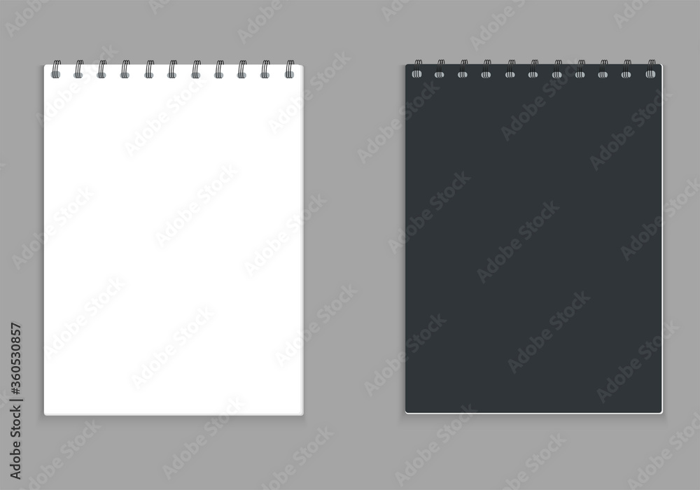 Realistic style notebook layout. Two types of teradi with a black cover ...