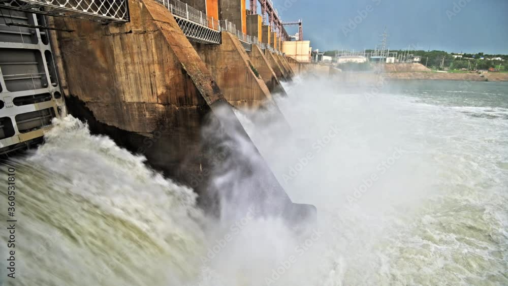 Discharge water from the dam of hydroelectric plant Stock Video | Adobe ...