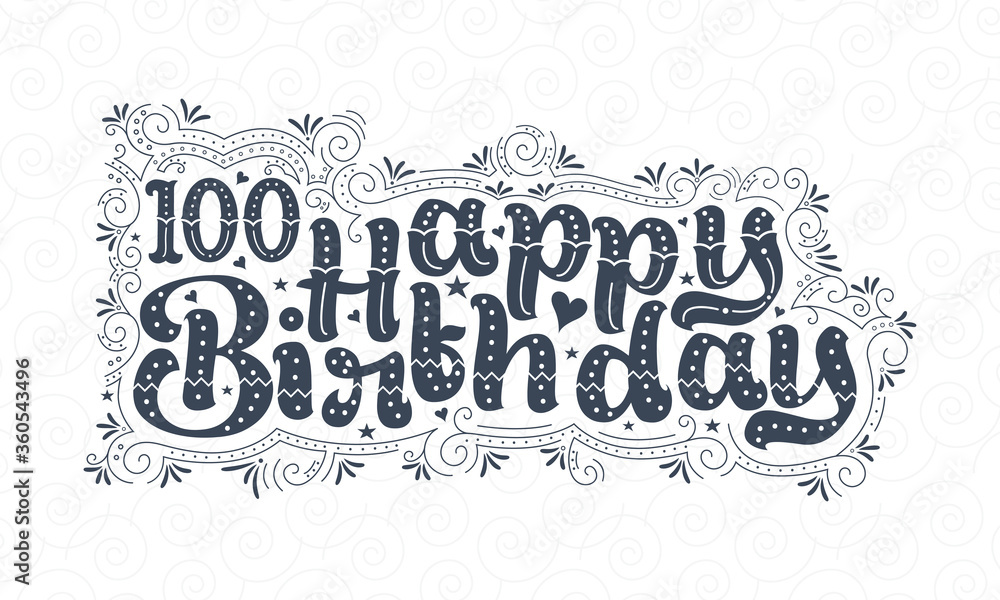 100th Happy Birthday lettering, 100 years Birthday beautiful typography ...
