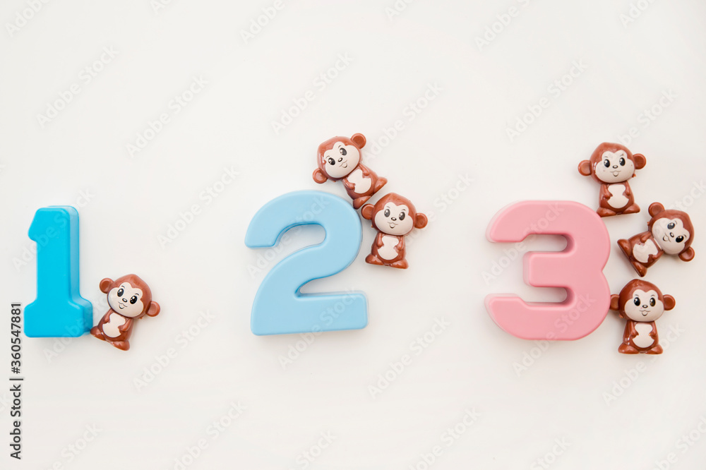 Kids colored number and monkeys. School mathematical Symbols. Early ...