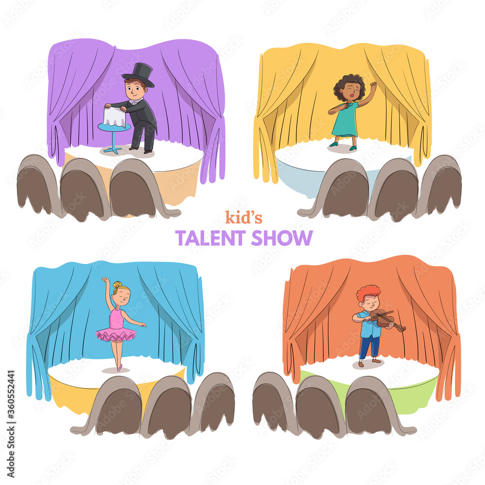 Vector character illustration of kid talent show set Stock Vector ...