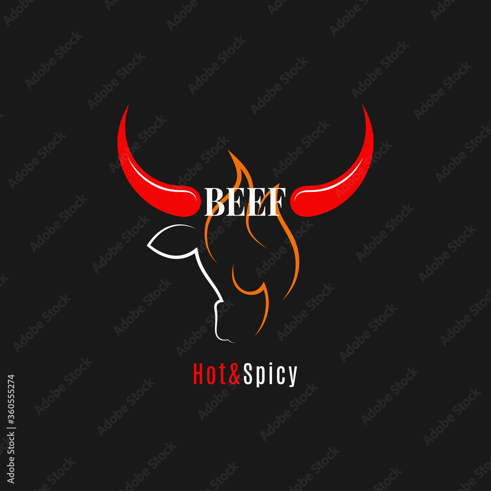 Beef bull logo. Hot beef with chili pepper Stock Vector | Adobe Stock