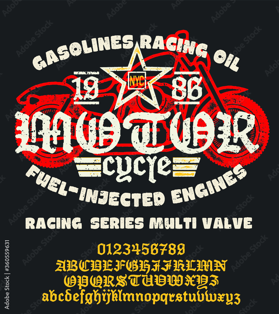 Motorcycle club community logo design.Decorative font. Letters, Numbers ...
