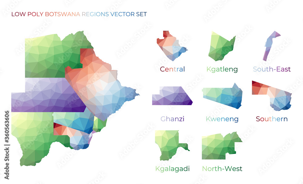 Motswana low poly regions. Polygonal map of Botswana with regions ...