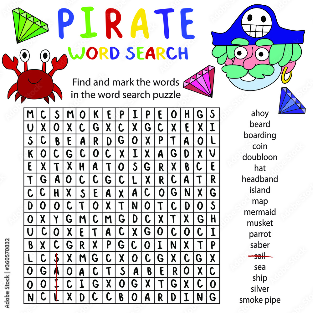 Pirate work search puzzle stock vector illustration. Amusing ...