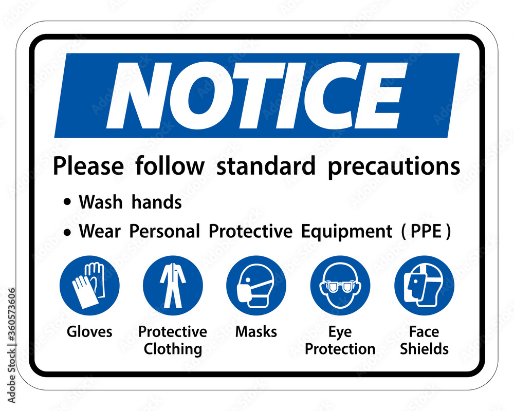 Notice Please follow standard precautions ,Wash hands,Wear Personal ...