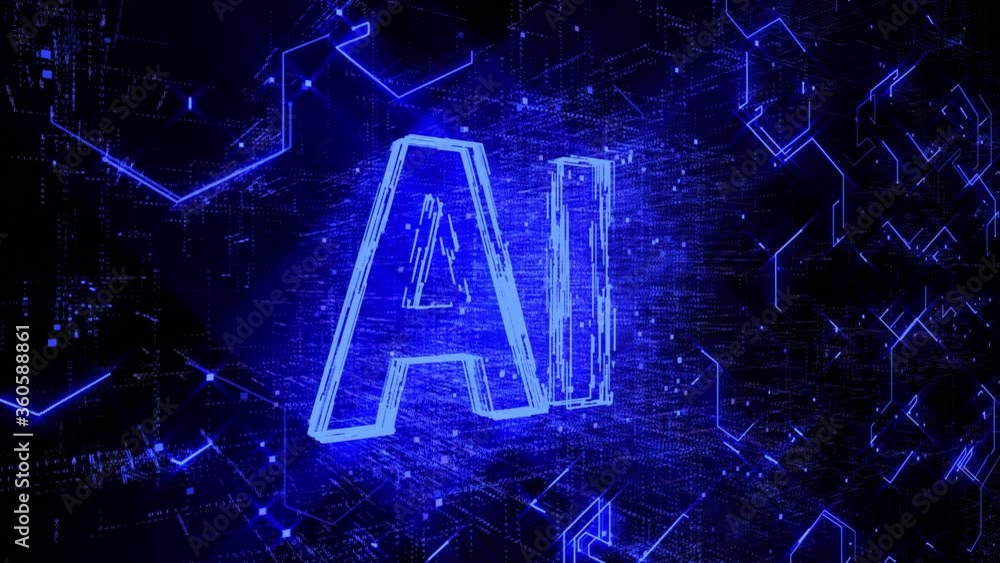 4k AI word Artificial Intelligence Brain circuit tag cloud;binary computer code.The Matrix ...