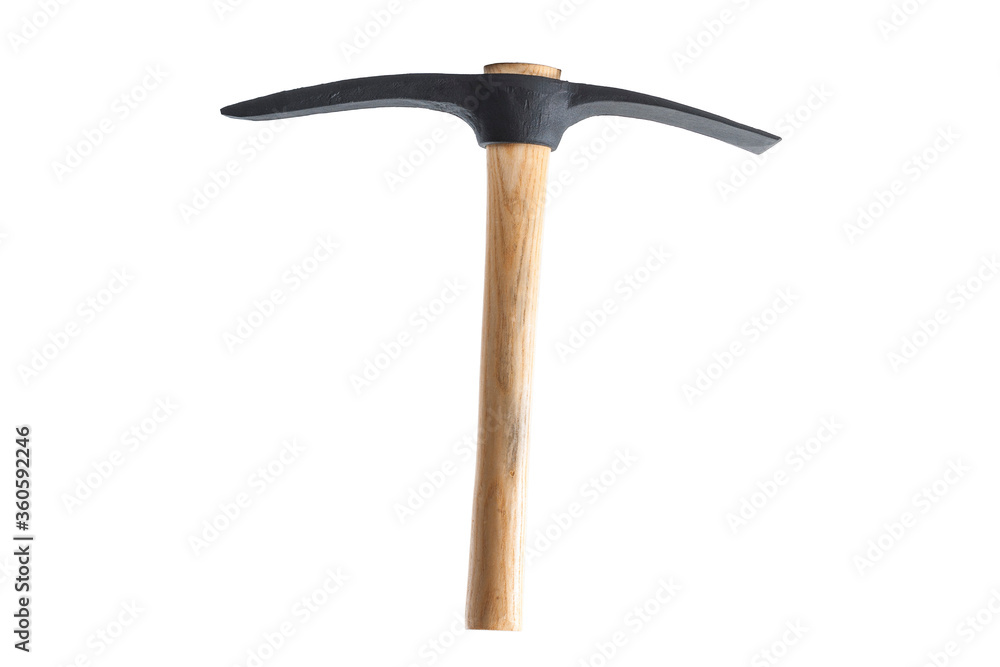 Mining equipment and tools concept with photograph of heavy duty pick ...