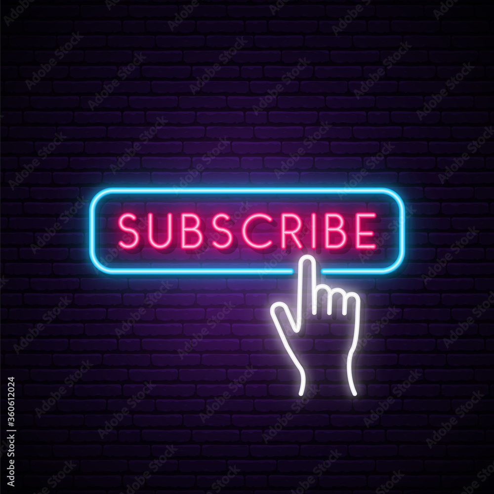 Vetor de Neon Subscribe button. Bright glowing Subscribe button and ...