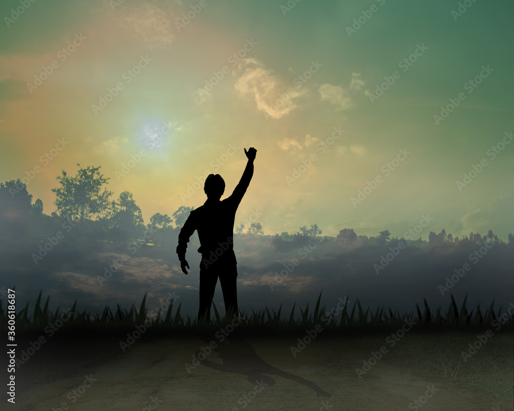 silhouette the strong man with beautiful sky background Stock Photo ...