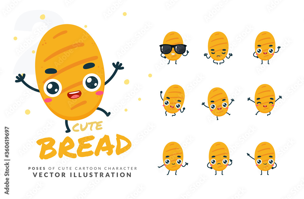Vector set of cartoon images of Bread. Part 2 Stock Vector | Adobe Stock