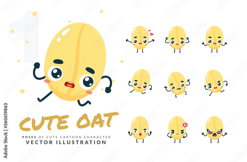 Vector set of cartoon images of Oat grain. Part 1 Stock Vector | Adobe ...
