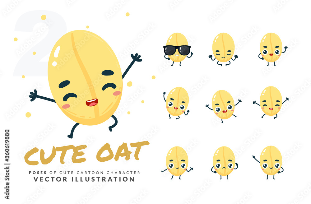 Vector set of cartoon images of Oat grain. Part 2 Stock Vector | Adobe ...