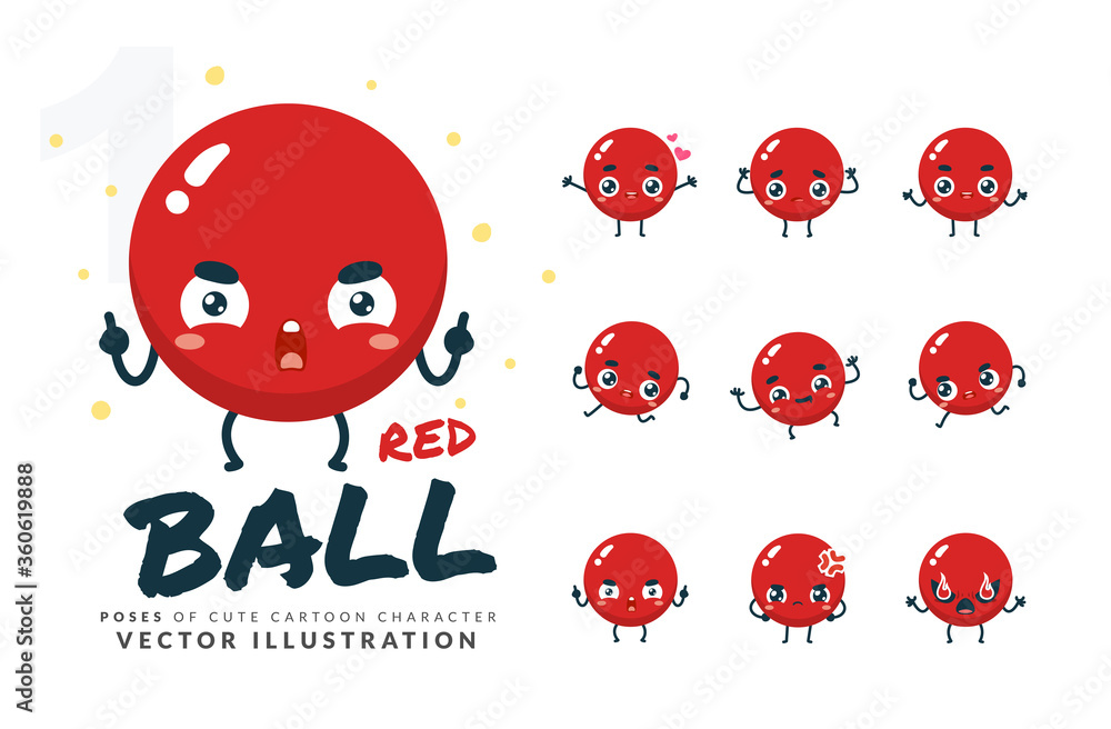 Vector set of cartoon images of Red Ball. Part 1 Stock Vector | Adobe Stock