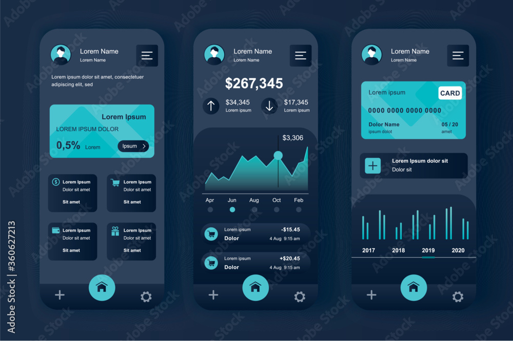 Finance services unique neomorphic design kit for mobile app. Online ...
