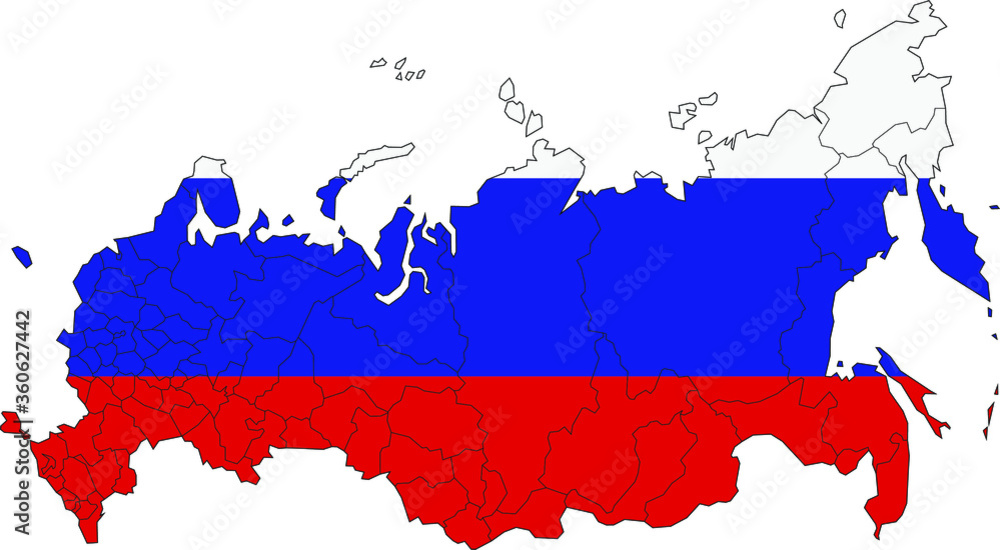 Map of Russia with flag fill and regions Stock Vector | Adobe Stock