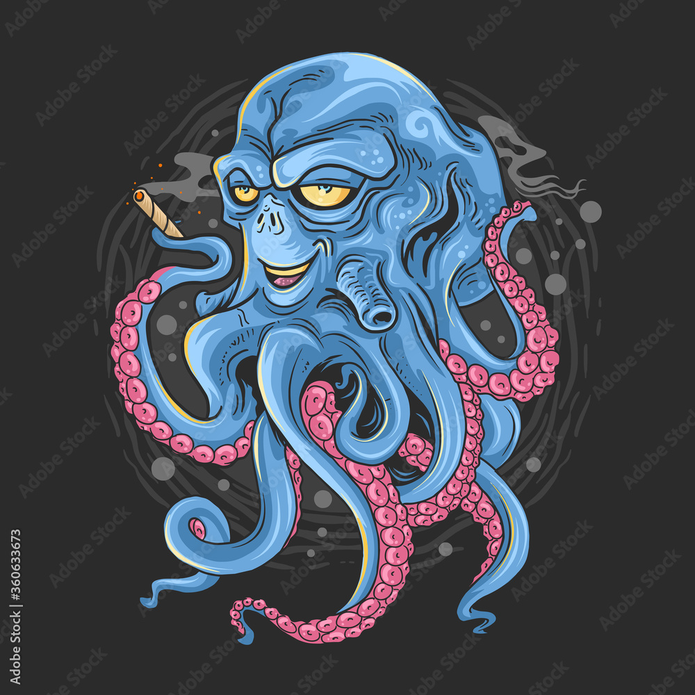 OCTOPUS WITH ALIEN FACE AND TENTACLES MONSTER ARTWORK VECTOR Stock ...